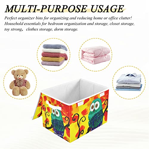 innewgogo Owl Storage Bins with Lids for Organizing Foldable Storage Box With Lid with Handles Oxford Cloth Storage Cube Box for Toys