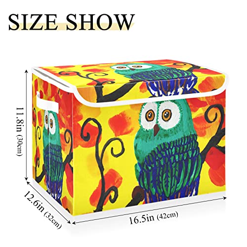 innewgogo Owl Storage Bins with Lids for Organizing Foldable Storage Box With Lid with Handles Oxford Cloth Storage Cube Box for Toys