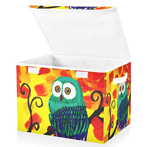 innewgogo Owl Storage Bins with Lids for Organizing Foldable Storage Box With Lid with Handles Oxford Cloth Storage Cube Box for Toys