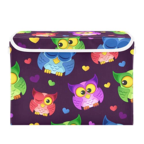 innewgogo Owls Storage Bins with Lids for Organizing Storage Baskets with Handles Oxford Cloth Storage Cube Box for Bed Room