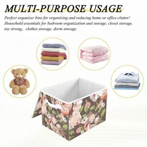 innewgogo Animals Deer Bunny Fox Storage Bins with Lids for Organizing Storage Baskets with Handles Oxford Cloth Storage Cube Box for Room