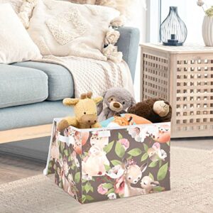 innewgogo Animals Deer Bunny Fox Storage Bins with Lids for Organizing Storage Baskets with Handles Oxford Cloth Storage Cube Box for Room