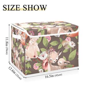 innewgogo Animals Deer Bunny Fox Storage Bins with Lids for Organizing Storage Baskets with Handles Oxford Cloth Storage Cube Box for Room