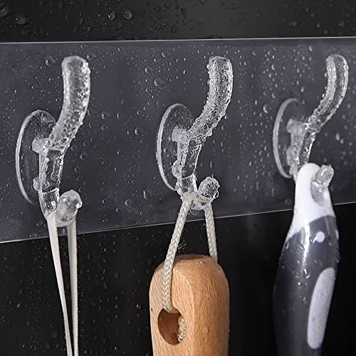 WEISHA Wall Hooks 1/3/5/6 Row Self-Adhesive Transparent Wall Hooks Door Hook Hat Clothes Hanger Towel Holder Kitchen Bathroom Storage Rack(5 Row)