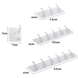 WEISHA Wall Hooks 1/3/5/6 Row Self-Adhesive Transparent Wall Hooks Door Hook Hat Clothes Hanger Towel Holder Kitchen Bathroom Storage Rack(5 Row)