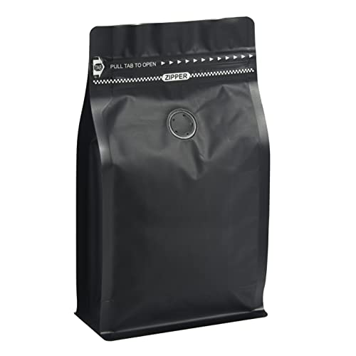 50 Count ¾ LB Black Color Foil Coffee Bags - High Barrier Aluminum Foil - Flat Bottom Coffee Pouches with Degassing Valve, Food Storage Bags with Rsealable Zipper & Easy Open Tape (Pack of 50, 12oz/0.75lb Size)