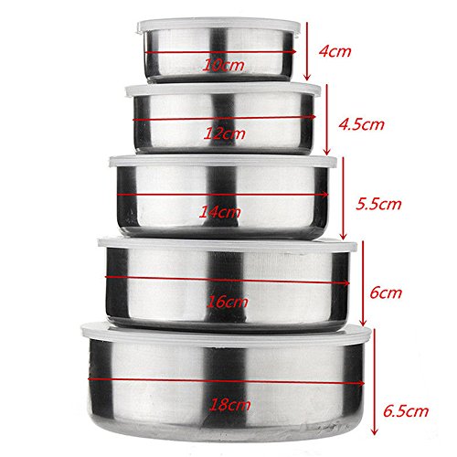 AZXY Food Containers with Lids Airtight, 5 Pcs Stainless Steel Home Kitchen Food Container Storage Mixing Bowl Set New Years EVE Party Supplies 2023