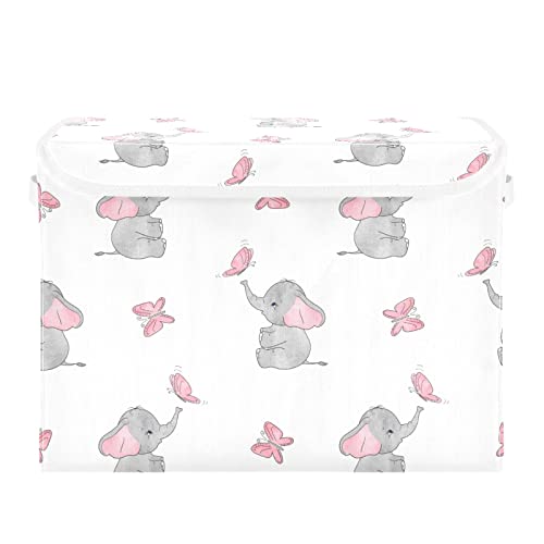 innewgogo Elephant Butterfly Storage Bins with Lids for Organizing Baskets Cube with Cover with Handles Oxford Cloth Storage Cube Box for Living Room