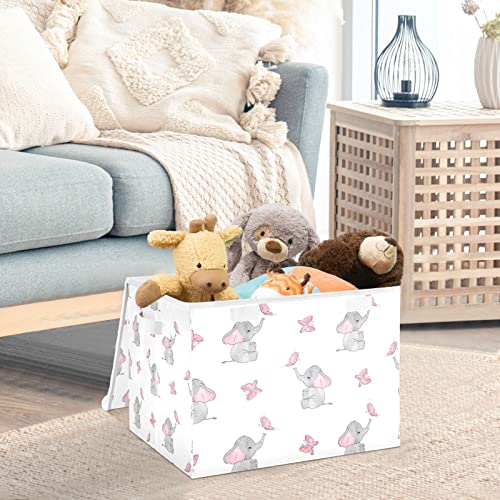 innewgogo Elephant Butterfly Storage Bins with Lids for Organizing Baskets Cube with Cover with Handles Oxford Cloth Storage Cube Box for Living Room