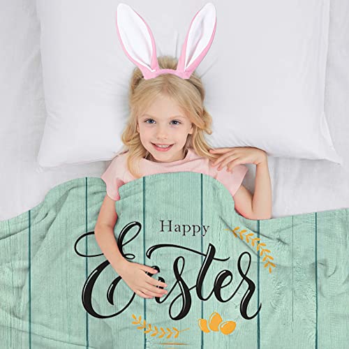 Abaysto Easter Throw Blanket for Kids Warm Plush Fleece Blanket Flannel Bed Blanket Bunny Tail Easter Eggs Rabbit Spring Flowers Lightweight Easter Blanket for Sofa Bed Couch 40"x50"