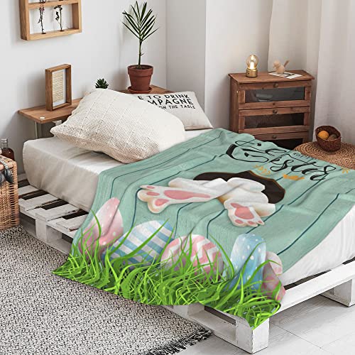 Abaysto Easter Throw Blanket for Kids Warm Plush Fleece Blanket Flannel Bed Blanket Bunny Tail Easter Eggs Rabbit Spring Flowers Lightweight Easter Blanket for Sofa Bed Couch 40"x50"