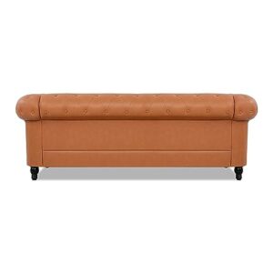 Naomi Home Emery Chesterfield Sofa with Rolled Arms, Tufted Cushions / 3 Seater Sectional Sofa Couch for Small Spaces, Living Room, Bedroom, Apartment, Easy Tool-Free Assembly, Caramel, Air Leather