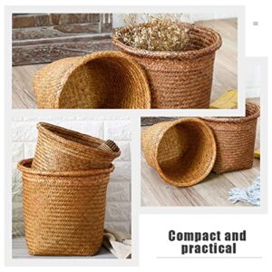 Sewroro Laundry Basket 2pcs Seagrass Waste Basket Woven Trash Can Woven Wastebasket Round Trash Can Wicker Waste Basket Garbage Container Bin for Bathrooms Kitchens Home Office Wicker Storage Basket