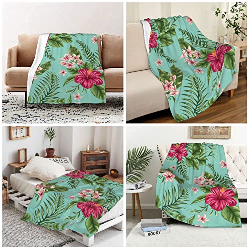 Hawaiian Tropical Leaves Flowers Bedding Lightweight Thermal Blanket Soft Breathable Blanket for All Seasons