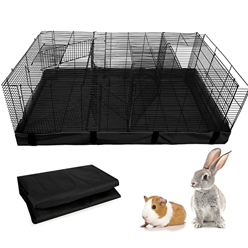 LINGSFIRE Guinea Pig Cage Liners, Reusable Guinea Pig Bedding Accessories Oxford Cloth Bottom Reusable Cage Liners for Guinea Pigs Rabbits, 47 x 24 x 3.5 inches（Black）