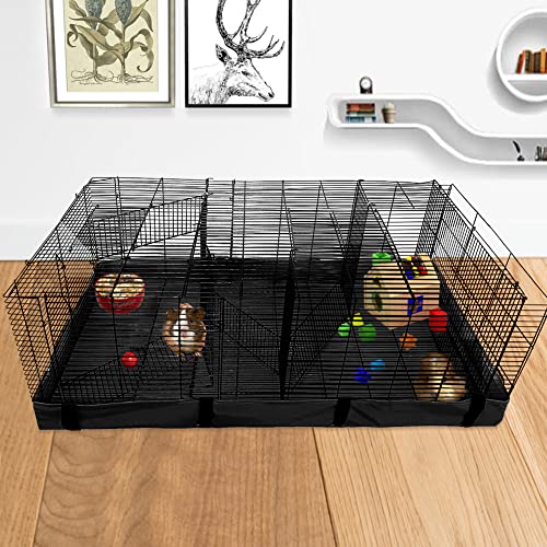 LINGSFIRE Guinea Pig Cage Liners, Reusable Guinea Pig Bedding Accessories Oxford Cloth Bottom Reusable Cage Liners for Guinea Pigs Rabbits, 47 x 24 x 3.5 inches（Black）