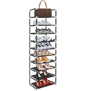 erone tall shoe rack 10 tiers narrow shoe storage rack 20 pairs shoes and boots shoe shelf organizer black metal space saving slim shoe tower cabinet for closet entryway