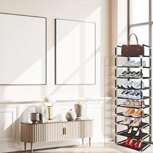 ERONE Tall Shoe Rack 10 Tiers Narrow Shoe Storage Rack 20 Pairs Shoes and Boots Shoe Shelf Organizer Black Metal Space Saving Slim Shoe Tower Cabinet for Closet Entryway