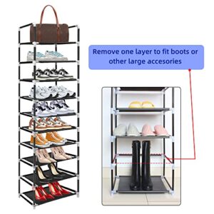 ERONE Tall Shoe Rack 10 Tiers Narrow Shoe Storage Rack 20 Pairs Shoes and Boots Shoe Shelf Organizer Black Metal Space Saving Slim Shoe Tower Cabinet for Closet Entryway