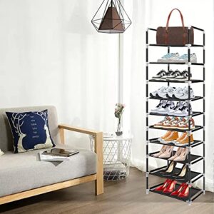 ERONE Tall Shoe Rack 10 Tiers Narrow Shoe Storage Rack 20 Pairs Shoes and Boots Shoe Shelf Organizer Black Metal Space Saving Slim Shoe Tower Cabinet for Closet Entryway