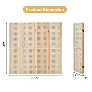 DORTALA 4-Panel Pegboard Display Divider for Room Separation, 5' Tall Room Dividers and Folding Privacy Screens, Multifunction Partition Room Dividers for Craft Jewelry Cloth Art Display