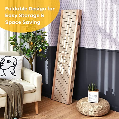 DORTALA 4-Panel Pegboard Display Divider for Room Separation, 5' Tall Room Dividers and Folding Privacy Screens, Multifunction Partition Room Dividers for Craft Jewelry Cloth Art Display