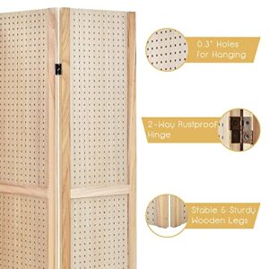 DORTALA 4-Panel Pegboard Display Divider for Room Separation, 5' Tall Room Dividers and Folding Privacy Screens, Multifunction Partition Room Dividers for Craft Jewelry Cloth Art Display