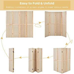 DORTALA 4-Panel Pegboard Display Divider for Room Separation, 5' Tall Room Dividers and Folding Privacy Screens, Multifunction Partition Room Dividers for Craft Jewelry Cloth Art Display