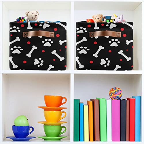 ALAZA Dog Pet Bone Polka Dot Black Foldable Storage Box Storage Basket Organizer Bins with Handles for Shelf Closet Living Room Bedroom Home Office 1 Pack