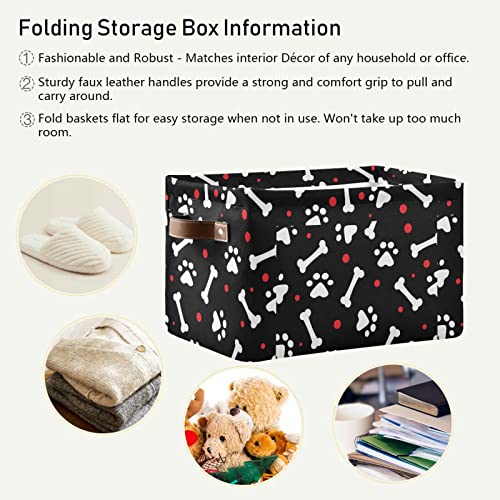 ALAZA Dog Pet Bone Polka Dot Black Foldable Storage Box Storage Basket Organizer Bins with Handles for Shelf Closet Living Room Bedroom Home Office 1 Pack