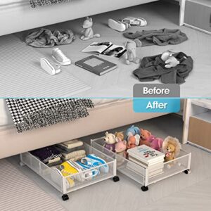 Fabutendus 2 PCS under-bed storage drawer, underbed storage with wheels, under-the-bed storage, Tool-free Assembly Metal Under-Bed Shoe Storage Organizer for Clothes Blankets Shoes Bedding Toys, White