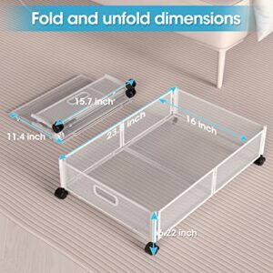 Fabutendus 2 PCS under-bed storage drawer, underbed storage with wheels, under-the-bed storage, Tool-free Assembly Metal Under-Bed Shoe Storage Organizer for Clothes Blankets Shoes Bedding Toys, White