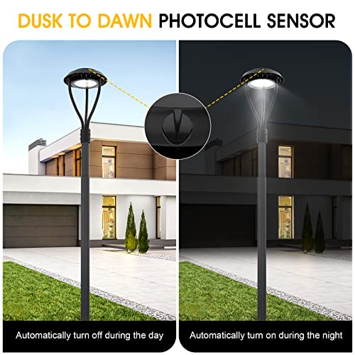 KINSNG Led Post Top Light, Dusk to Dawn LED Post Light 100W 14,000Lm 3000K 4000K 5000K Tunable Outdoor Post Pole Garden Light IP65 for School Yard Garden Street ETL DLC Listed