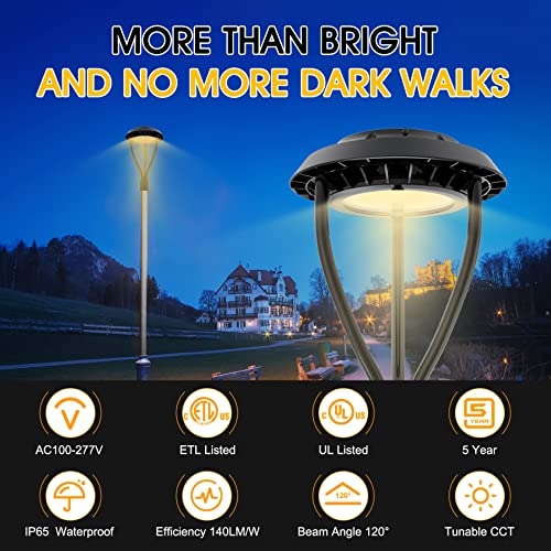 KINSNG Led Post Top Light, Dusk to Dawn LED Post Light 100W 14,000Lm 3000K 4000K 5000K Tunable Outdoor Post Pole Garden Light IP65 for School Yard Garden Street ETL DLC Listed