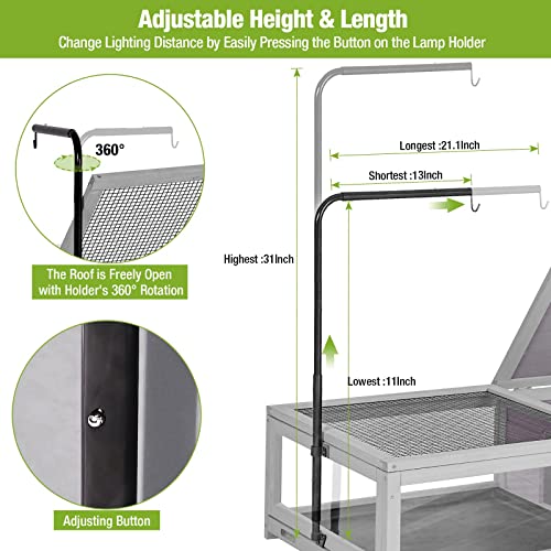 GUTINNEEN Tortoise Habitat Indoor Tortoise Enclosure with Adjustable Reptile Light Stand Large Wooden Turtle Cage with Two Trays