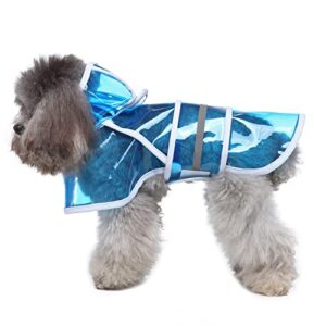 kthzi dog raincoat adjustable pet waterproof and windproof clothes lightweight rain jacket poncho for hoodies with strip reflective(d blue,medium，yy31)