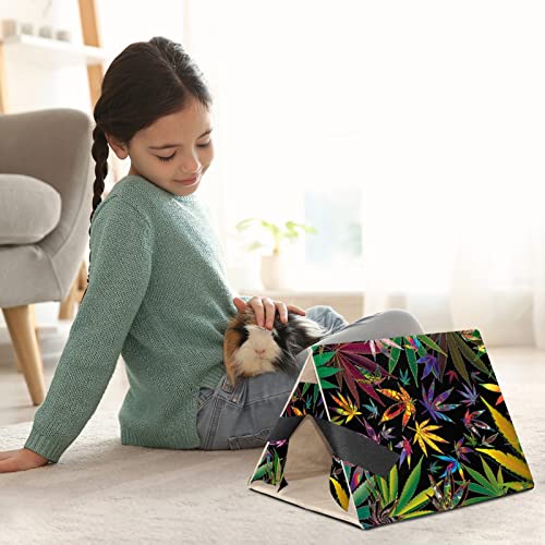 RATGDN Small Pet Hideout Marijuana Weed Leaf Hamster House Guinea Pig Playhouse for Dwarf Rabbits Hedgehogs Chinchillas