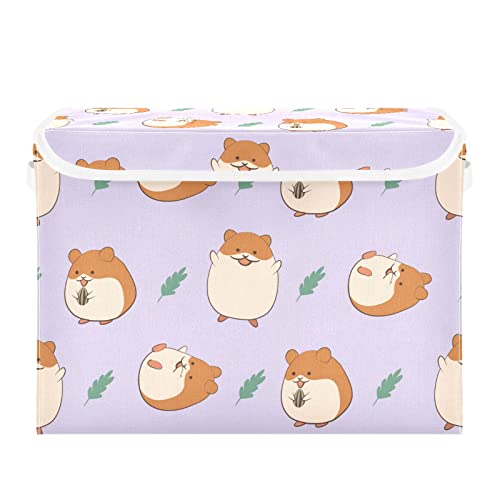 Kigai Storage Basket Cute Hamsters Storage Boxes with Lids and Handle, Large Storage Cube Bin Collapsible for Shelves Closet Bedroom Living Room, 16.5x12.6x11.8 In