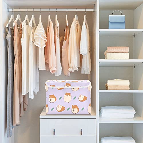 Kigai Storage Basket Cute Hamsters Storage Boxes with Lids and Handle, Large Storage Cube Bin Collapsible for Shelves Closet Bedroom Living Room, 16.5x12.6x11.8 In