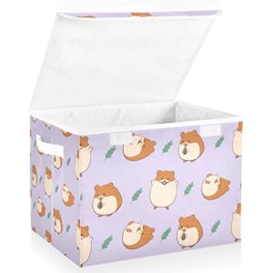 Kigai Storage Basket Cute Hamsters Storage Boxes with Lids and Handle, Large Storage Cube Bin Collapsible for Shelves Closet Bedroom Living Room, 16.5x12.6x11.8 In