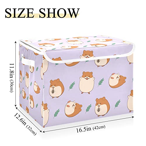 Kigai Storage Basket Cute Hamsters Storage Boxes with Lids and Handle, Large Storage Cube Bin Collapsible for Shelves Closet Bedroom Living Room, 16.5x12.6x11.8 In