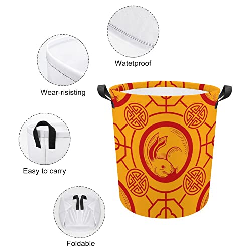 HoaMoya Collapsible Chinese New Year Rabbit Laundry Basket Freestanding Laundry Hamper With Handles Large Waterproof Cloth Toy Storage Bin for Household Bedroom Bathroom