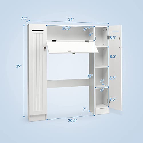 UIIAIOUIAIO Over The Toilet Storage Cabinet Bathroom Toilet Organizer with Doors Adjustable Shelves Toilet Paper Holders Versatile Storage Rack for Laundry Room