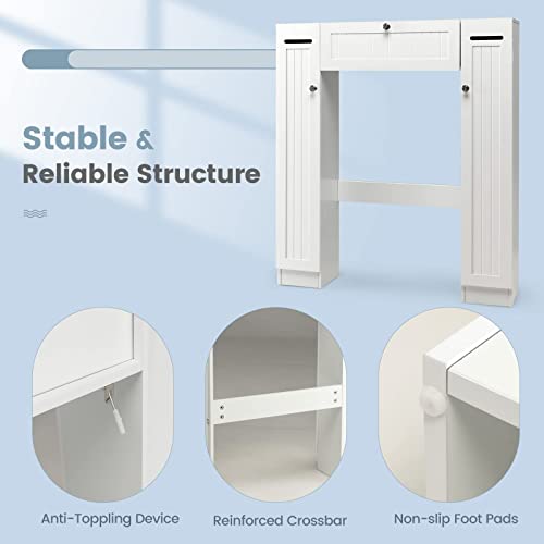 UIIAIOUIAIO Over The Toilet Storage Cabinet Bathroom Toilet Organizer with Doors Adjustable Shelves Toilet Paper Holders Versatile Storage Rack for Laundry Room