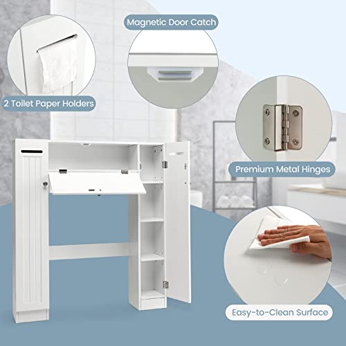 UIIAIOUIAIO Over The Toilet Storage Cabinet Bathroom Toilet Organizer with Doors Adjustable Shelves Toilet Paper Holders Versatile Storage Rack for Laundry Room