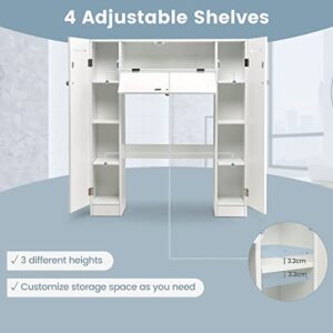 UIIAIOUIAIO Over The Toilet Storage Cabinet Bathroom Toilet Organizer with Doors Adjustable Shelves Toilet Paper Holders Versatile Storage Rack for Laundry Room