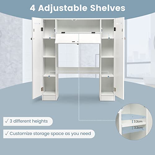 UIIAIOUIAIO Over The Toilet Storage Cabinet Bathroom Toilet Organizer with Doors Adjustable Shelves Toilet Paper Holders Versatile Storage Rack for Laundry Room