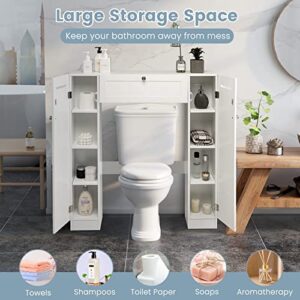 UIIAIOUIAIO Over The Toilet Storage Cabinet Bathroom Toilet Organizer with Doors Adjustable Shelves Toilet Paper Holders Versatile Storage Rack for Laundry Room