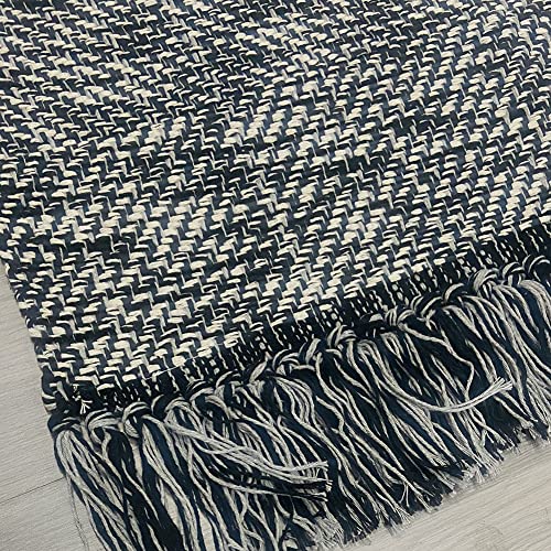 Boho Kitchen Runner Rug 2x4.3, 100% Cotton Hand-Woven Washable Rug with Tassels Modern Farmhouse Bathroom Rug for Bedroom Laundry Kitchen Hallway Entryway, Black