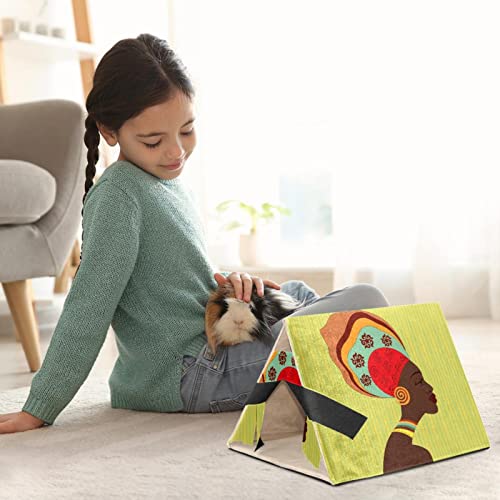 RATGDN Small Pet Hideout African Art Women Hamster House Guinea Pig Playhouse for Dwarf Rabbits Hedgehogs Chinchillas